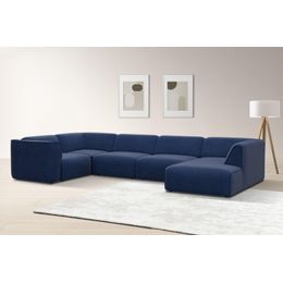 Wohnlandschaft OTTO HOME, B:367cm H:70cm T:206cm, blau, Struktur fein (100% Polyester);Samtoptik (100% Polyester);Samtcord (92% Polyester, 8%