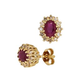 Jobo Damen Paar Ohrstecker "Ohrringe mit Rubin und 24 Diamanten", Diamanten Gelbgold 585, gelb, Diamanten, Gelbgold 585, Ohrringe, 585 Gold