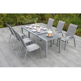 Garten-Essgruppe Merxx, braun, Aluminium, Polyester, Sitzmöbel-Sets, "Amalfi di Lusso", mit 6 Sesseln und verstecktem zweitem Tisch zur Erweiterung
