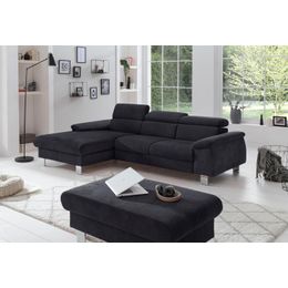 Ecksofa COTTA, B:244cm H:72cm T:166cm, grau, Microfaser PRIMABELLE (100% Polyester);Kunstleder SOFTLUX(100%Polyurethan);Feinstruktur (100%