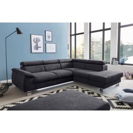 Ecksofa COTTA, B:249cm H:72cm T:100cm, grau, Microfaser PRIMABELLE (100% Polyester);Kunstleder SOFTLUX;Feinstruktur (100% Polyester);Kunstleder