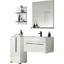 Badmöbel-Set Inosign, weiß, Kastenmöbel-Sets, "Cantara, Bad im modernen Design, 4-teiliges Badezimmer", Waschtisch, Schrank, Hängeregal und Spiegel,