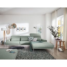 Ecksofa Musterring, B:288cm H:79cm T:220cm, gr&uuml;n, 100% Polyester, Wohnzimmer, Sofas, "MR 4580", mit Kopf- und Sitztiefenverstellung, Metallfu&szlig; chrom,