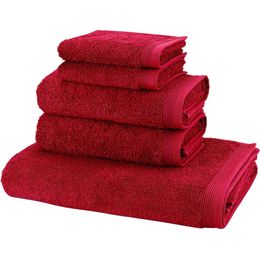 M&ouml;ve Handtuch Set M&Ouml;VE, rot, Walkfrottier, Obermaterial: 100% Baumwolle, Handt&uuml;cher, "Basic", 5tlg.-Set: 2xG&auml;ste- 2xHand- und 1xBadetuch in Walkfrottier