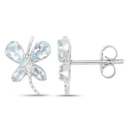 VIRA JEWELS Damen Paar Ohrstecker "Silber 925 rhodiniert Schmetterling-Motiv mit echtem Aquamarin", one-size, 1, Silber 925 (Sterlingsilber), wei&szlig;,