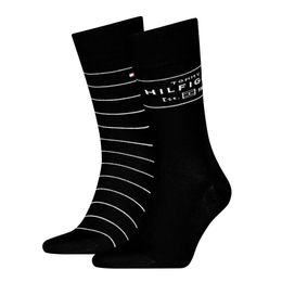 Tommy Hilfiger Herren Socken "TH MEN SOCK 2P HILFIGER", Gr. 39, schwarz, Obermaterial: 74% Baumwolle, 25% Polyamid, 1% Elasthan, Socken