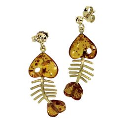OSTSEE-SCHMUCK Damen Paar Ohrh&auml;nger "- Fisch 30 mm - Gold 333/000 - Bernstein", Gelbgold 333, gold, Gelbgold 333, Ohrringe