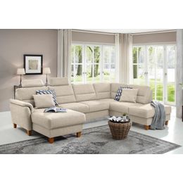 Wohnlandschaft Home Affaire, B:308cm H:89cm T:212cm, beige, 100% Polyester;Struktur (100% Polyester);Luxus-Microfaser in Lederoptik (100% Polyester),