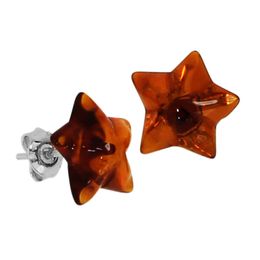 OSTSEE-SCHMUCK Damen Paar Ohrstecker "- Stern - Silber 925/000 - Bernstein", Silber 925 (Sterlingsilber), silber, Silber 925 (Sterlingsilber),