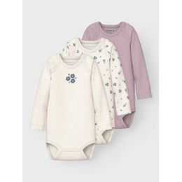 name it Jungen Body "NBFBODY 3P LS JET STREAM FLOWER NOOS", Gr. 56, grün, Sweatware, Obermaterial: 100% Baumwolle, bedruckt, Bodys