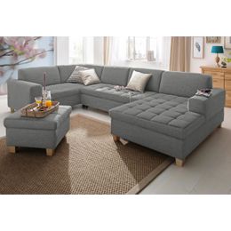 Wohnlandschaft Home Affaire, B:333cm H:80cm T:199cm, grau, Struktur fein (100% Polyester);Chenille (100% Polyester);NaturLEDER (echtes Rindsleder)