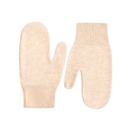 Zwillingsherz Damen Fäustlinge, beige, unifarben, Strick, Kaschmir, Handschuhe, aus reinem Kaschmir