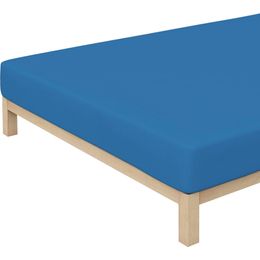 Spannbettlaken Schlafgut, blau, Mako-Zwirn-Jersey, Obermaterial: 95% Baumwolle, 5% Elasthan, Bettlaken, "Premium", Zero Waste Verpackung, PREMIUM