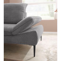 Ecksofa W.Schillig, B:294cm H:87cm T:185cm, grau, Chenille-Flachgewebe R66 (85% Polyester, 15% Nylon);Longlife Xtra-Leder Z59: Glattleder mit