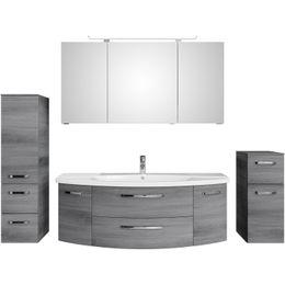 Badmöbel-Set SAPHIR, B:204cm H:200cm T:49,5cm, grau, Spanplatte, Kastenmöbel-Sets, "Serie 4010 4-teilig Keramik-Waschtisch mit LED-Spiegelschrank",