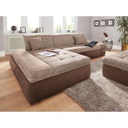 Ecksofa DOMO collection, B:300cm H:80cm T:172cm, braun, Kunstleder SOFTLUX / Struktur (90% Polyester, 10% Polyacryl);Zierkissen: Struktur (90%