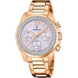 Festina Damen Chronograph "Boyfriend Collection", gold, Armbanduhren, Quarzuhr, Armbanduhr, Damenuhr, Edelstahlarmband, analog,Stoppfunktion
