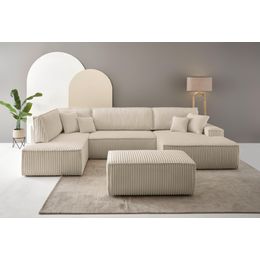 Wohnlandschaft OTTO HOME, B:329cm H:85cm T:195cm, beige, Bezugstoff 100% PES ;Gramatur 400g/qm +/- 5%, Sofas, "FINNLEY, U-Form XXL 329 cm,