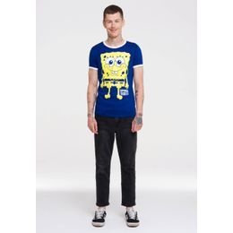 logoshirt Herren T-Shirt "Spongebob", blau, Gr. L, bedruckt, 100% Baumwolle, Shirts, mit Spongebob Schwammkopf-Print