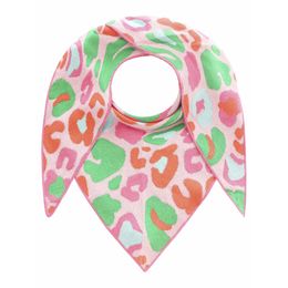 Zwillingsherz Damen Dreieckstuch ""Leo Bunt"", rosa, Animalmuster, mehrfarbig, Strick, Baumwollmischung, Modet&uuml;cher, buntes Tuch im Leolook in Neon,