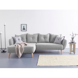 Ecksofa Home Affaire, B:277cm H:80cm T:162cm, grau, Wohnzimmer, Sofas, "Baggio formschöne Polsterecke, bequem, Breite 277cm, L-Form", Zierkissen