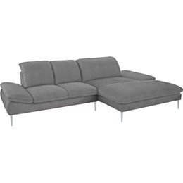 Ecksofa W.Schillig, B:310cm H:87cm T:185cm, grau, Chenille-Flachgewebe R66 (85% Polyester, 15% Nylon);Longlife Xtra-Leder Z59: Glattleder mit
