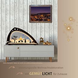 Weigla LED Schwibbogen "Stille Nacht", B/H/T: 66cm x 33,8cm x 6cmbraun, blau, Schwibb&ouml;gen, Erzgebirge garantiert, aus Buchenholz & Acrylglas