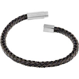 Calvin Klein Damen Lederarmband "Schmuck Edelstahl Armband INDUSTRIAL FACETS", 185cm, Edelstahl Leder, schwarz, Edelstahl, Leder, Armbänder
