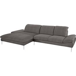 Ecksofa W.Schillig, B:340cm H:87cm T:185cm, grau, Chenille-Flachgewebe R66 (85% Polyester, 15% Nylon);Longlife Xtra-Leder Z59: Glattleder mit