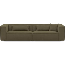 3-Sitzer, B:275cm H:66cm T:101cm, grün, LeGer Home by Lena Gercke, 100% Polyester, Sofas, "PIARA, Couch mit Kedernaht, Sofa in Cord, Leinenoptik o.