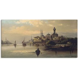 Wandbild Artland, B:60cm H:30cm, blau, Leinwand, Wohnzimmer, Bilder, "Kauffahrtsschiffe auf Bosporus, Istanbul", als Leinwandbild, Poster,
