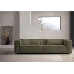 3-Sitzer, B:275cm H:66cm T:101cm, grün, LeGer Home by Lena Gercke, 100% Polyester, Sofas, "PIARA, Couch mit Kedernaht, Sofa in Cord, Leinenoptik o.