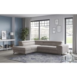 Ecksofa COTTA, B:260cm T:106cm, beige, Wohnzimmer, Sofas, "Aura L-Form, B: 260 cm", mit Bettfunktion, Bettkasten & Kopfteilverstellung