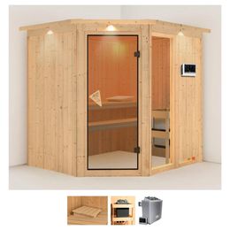 Karibu Sauna "Frigga 2", Bio-Kombiofen, externe Steuerung, 9 kW, beige, Saunen, Ofen 9 kW Bio externe Strg easy