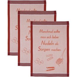 Geschirrtuch Ross, B:50cm L:70cm, rot, 100% Baumwolle, Geschirrt&uuml;cher, "Manchmal sollte man dich lieber Nudeln als Sorgen machen", Spr&uuml;chetuch, aus