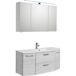 Badm&ouml;bel-Set SAPHIR, wei&szlig;, Kastenm&ouml;bel-Sets, "Quickset 2-teilig, Mineralmarmor-Waschtisch mit LED-Spiegelschrank", Unterschrank mit Waschbecken,