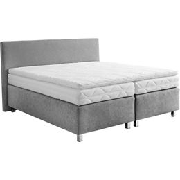 Boxspringbett, B:215cm L:210cm, grau, Westfalia Schlafkomfort, Komplettbetten, "Florenz in den Breiten 160x200, 180x200cm & 200x200cm", Verchromte