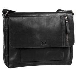 Sansibar Damen Messenger Bag, schwarz, Leder, leicht gl&auml;nzend, unifarben, Taschen, echt Leder