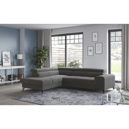 Ecksofa COTTA, B:260cm T:106cm, grau, Wohnzimmer, Sofas, "Aura L-Form, B: 260 cm", mit Bettfunktion, Bettkasten & Kopfteilverstellung