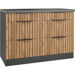 Unterschrank KOCHSTATION, B:180cm H:86cm T:60cm, grau, Holzwerkstoff, K&uuml;che, Schr&auml;nke, "KS-Lagos", Breite 120 cm, 2 Schubk&auml;sten, 2 Ausz&uuml;ge
