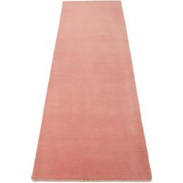 Wollteppich CarpetFine, B:80cm H:14mm L:300cm, rosa, Wolle, Wohnzimmer, Teppiche, "Gabbeh Lola Uni", mit nat&uuml;rlichem Pflanzenmaterial von Hand