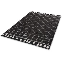 Schöner Wohnen Kollektion Hochflor-Teppich, B:140cm H:25mm L:200cm, schwarz, SCHÖNER WOHNEN-KOLLEKTION, Kunstfaser, Teppiche, "Winsome 6318-241", Langflor, Hoch Tief Struktur,