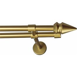 Gardinenstange Garesa, L:150cm &Oslash;:16mm, gold, Holzwerkstoff, Metall, Gardinenstangen, "SPYRNA", Vorhanggarnitur, verl&auml;ngerbar, Spitze, ohne Ringe