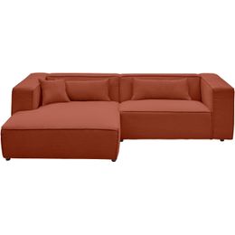 Ecksofa "PIARA mit Kedernaht, Cord, Leinenoptik o. Strukturstoff, Couch, L-Form", kupfer, B:267cm H:66cm T:167cm, 100% Polyester, LeGer Home by Lena Gercke, Sofas, Ecksofa, wahlweise Ottomane rechts/links, schwarze F&uuml;&szlig;e, bequemer Sitzkomfort