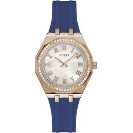 Guess Damen Quarzuhr "DESIRE", blau, Armbanduhren, Armbanduhr, Damenuhr, Silikonarmband