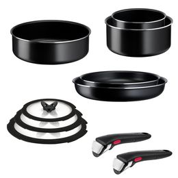Tefal Pfannen-Set "Ingenio Easy Cook & Clean On"schwarz, Pfannen, abnehmbarer Griff, Antihaftversiegelung, Thermo-Signal, made in France