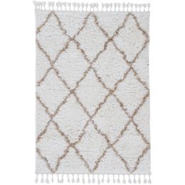 Hochflor-Teppich CarpetFine, B:300cm H:30mm L:400cm, beige, Polyester, Teppiche, "Eddy", Shaggy, auch als L&auml;ufer und in quadratisch, mit Fransen,