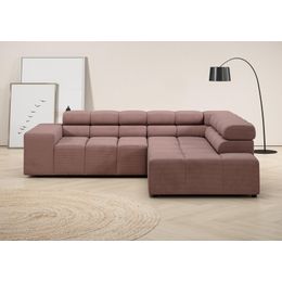Ecksofa Inosign, B:249cm H:70cm T:215cm, rosa, 95% Polyester, 5% Nylon, Wohnzimmer, Sofas, "Ancona, incl. Kopfteilverstellung + 3 Zierkissen, L-Form,