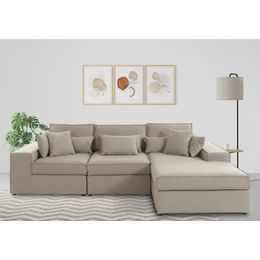 Ecksofa OTTO HOME, B:280cm H:75cm T:162cm, grau, Baumwollmix (60% Baumwolle/40% Leinen);Struktur fein (100% Polyester);Samtoptik (100%