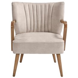 Sessel HEINE HOME, B:64cm H:78cm T:71cm, beige, 50% Polyester, 50% Gummibaum, Bezug:100% Polyester, Korpus/Basismaterial:100% Gummibaum, Wohnzimmer,